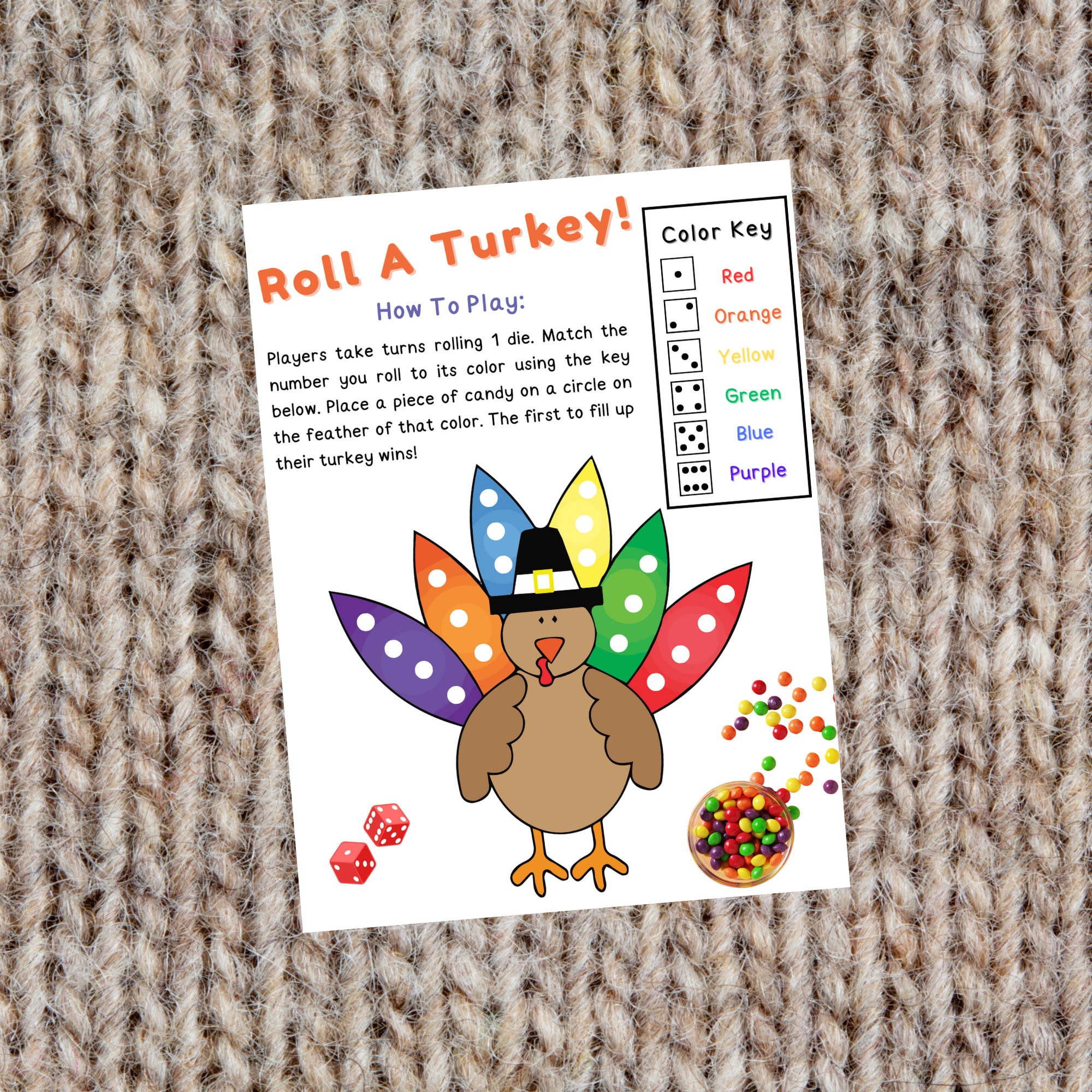 Roll A Turkey Game, Thanksgiving or Friendsgiving Candy Dice Game ...