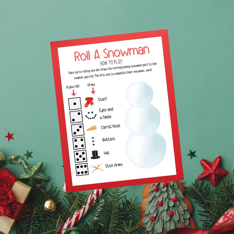 Roll a Snowman Game, Roll a Snowman Dice Game, Printable Christmas ...