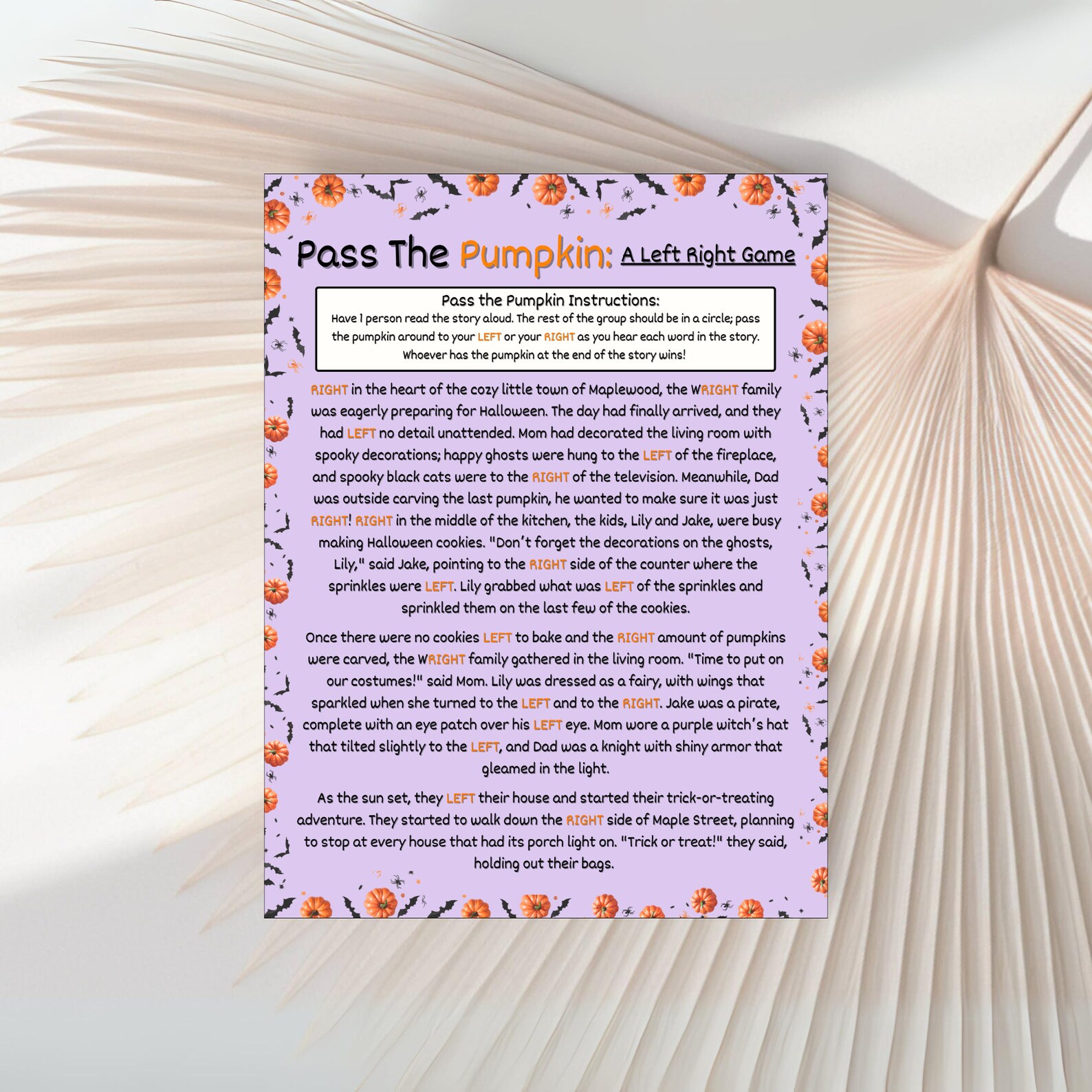 Pass the Pumpkin Game Halloween Printable, Left Right Game, Halloween ...