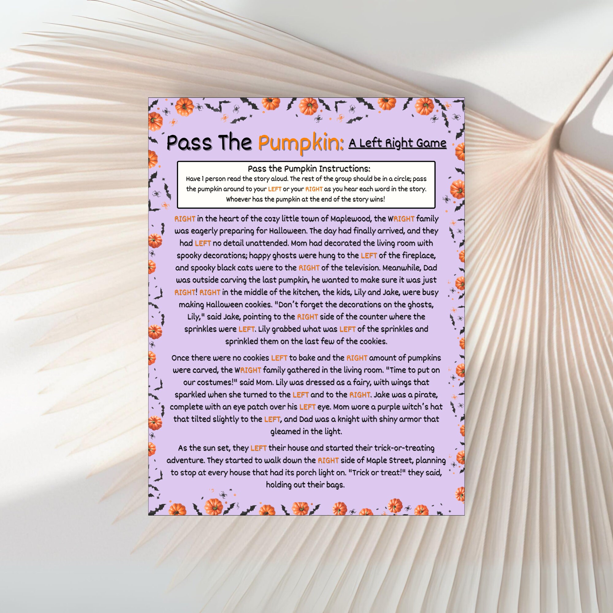 Pass the Pumpkin Game Halloween Printable, Left Right Game, Halloween ...
