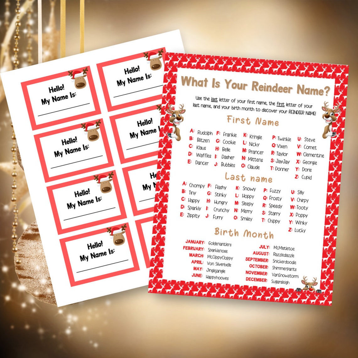 Whats Your Reindeer Name Game Office Party Games Reindeer - Etsy