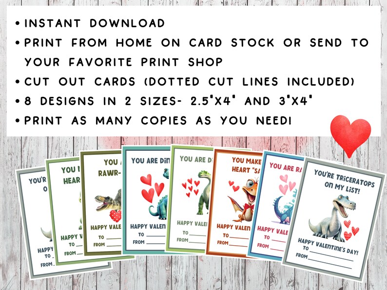 Valentines Day Cards for Boys, Printable Dinosaur Valentines Cards ...