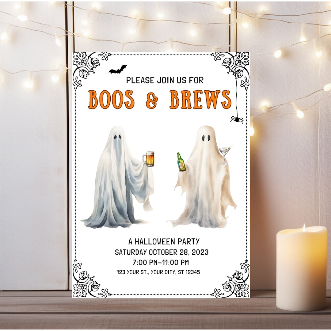 Halloween Party Invitation Boos and Booze, Editable Template, Halloween ...