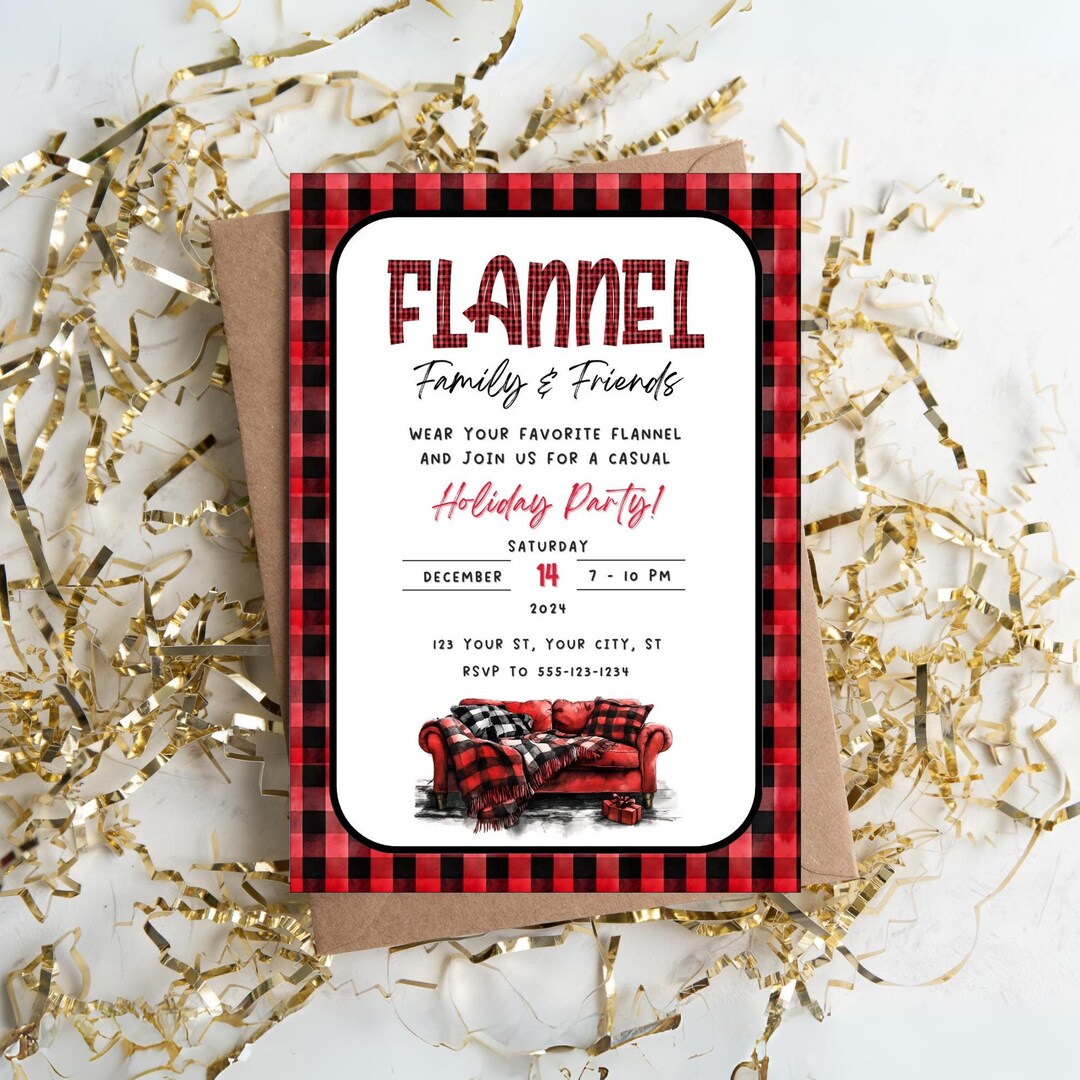 Flannel Holiday Party Invitation: Cozy Friendsgiving Invite (editable ...