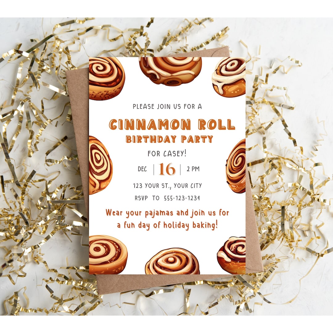 Cinnamon Roll Party Invite, Cinnamon Roll Birthday Invitation, Cinnamon ...