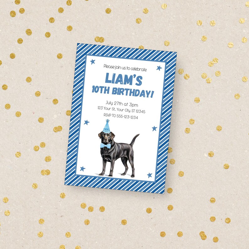 Black Lab Birthday Invitation: Puppy Dog Party Invite (editable in ...