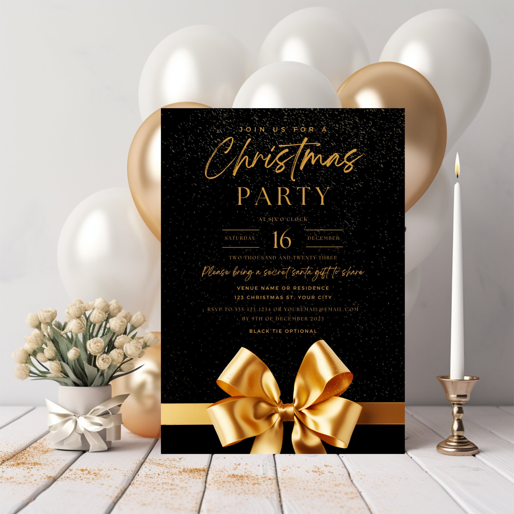 Black Tie Christmas Party Invitation: Formal Holiday Invite (digital ...