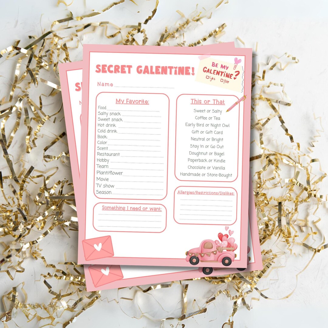 Secret Pal Questionnaire, Galentine Exchange, Valentine Secret Pal ...