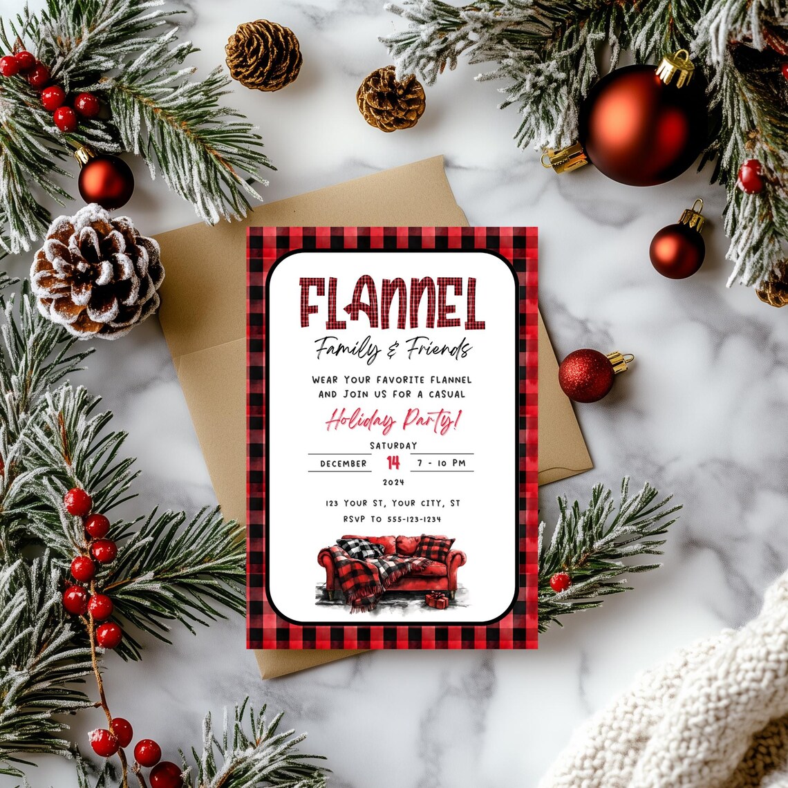 Flannel Holiday Party Invitation: Cozy Friendsgiving Invite (editable ...