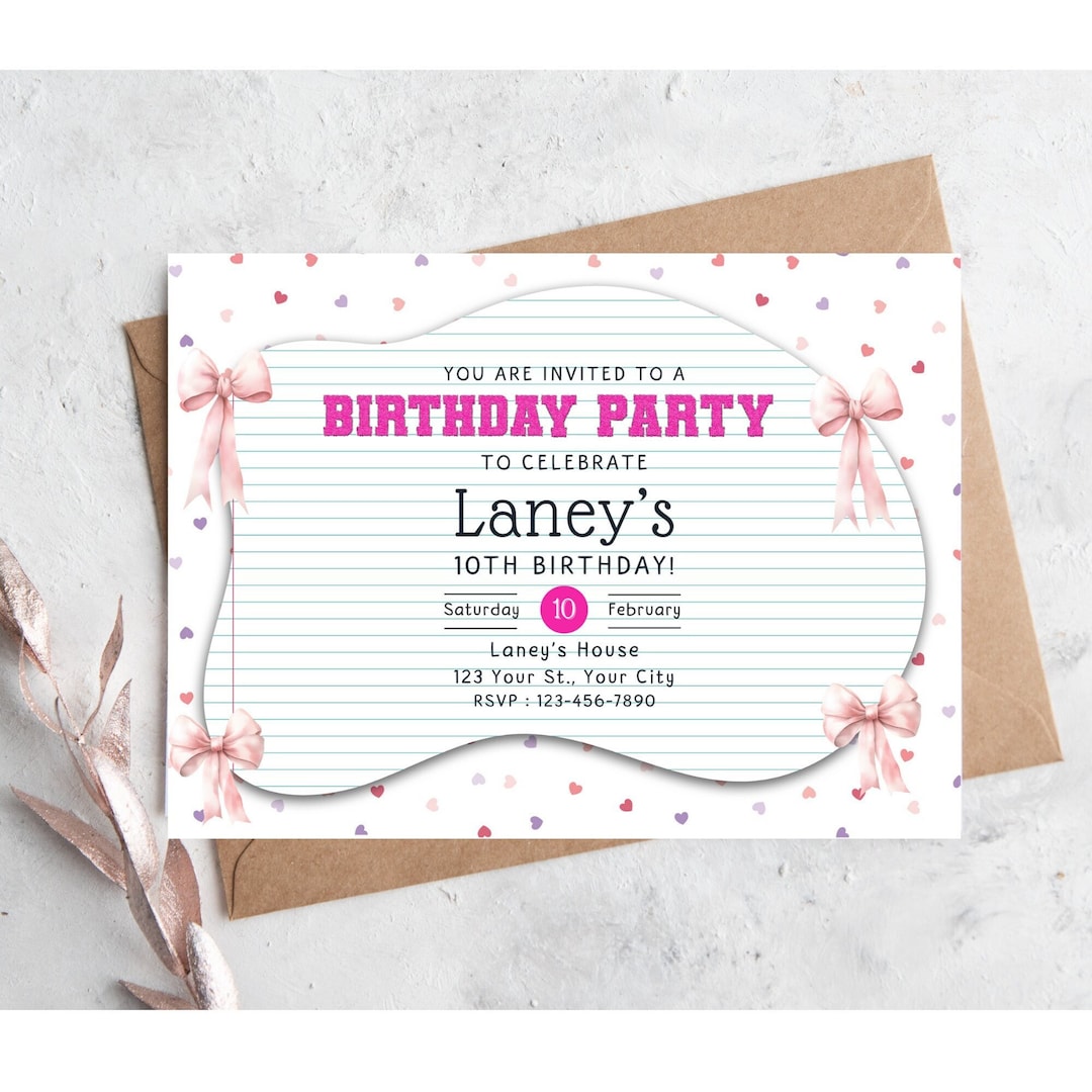 Preppy Pink Birthday Invitation, Coquette Birthday Invitation, Preppy ...