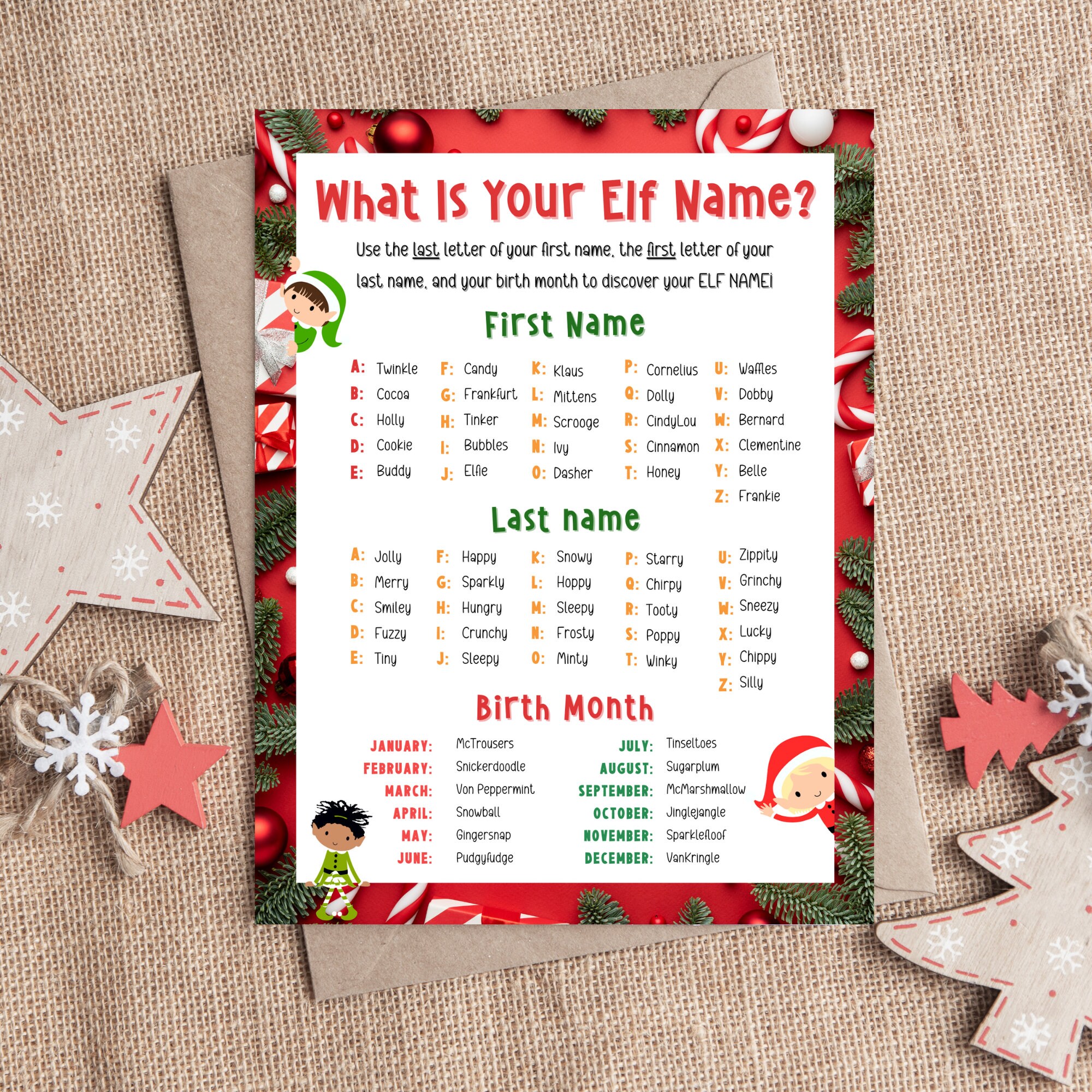 Whats Your Elf Name Game, Christmas Games for Kids and Adults, Elf Game ...
