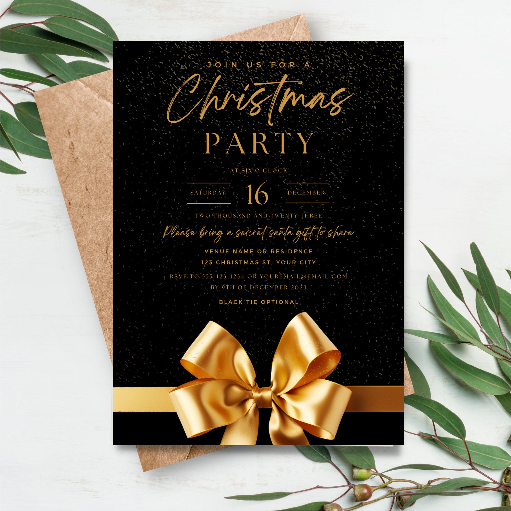 Black Tie Christmas Party Invitation: Formal Holiday Invite (digital ...