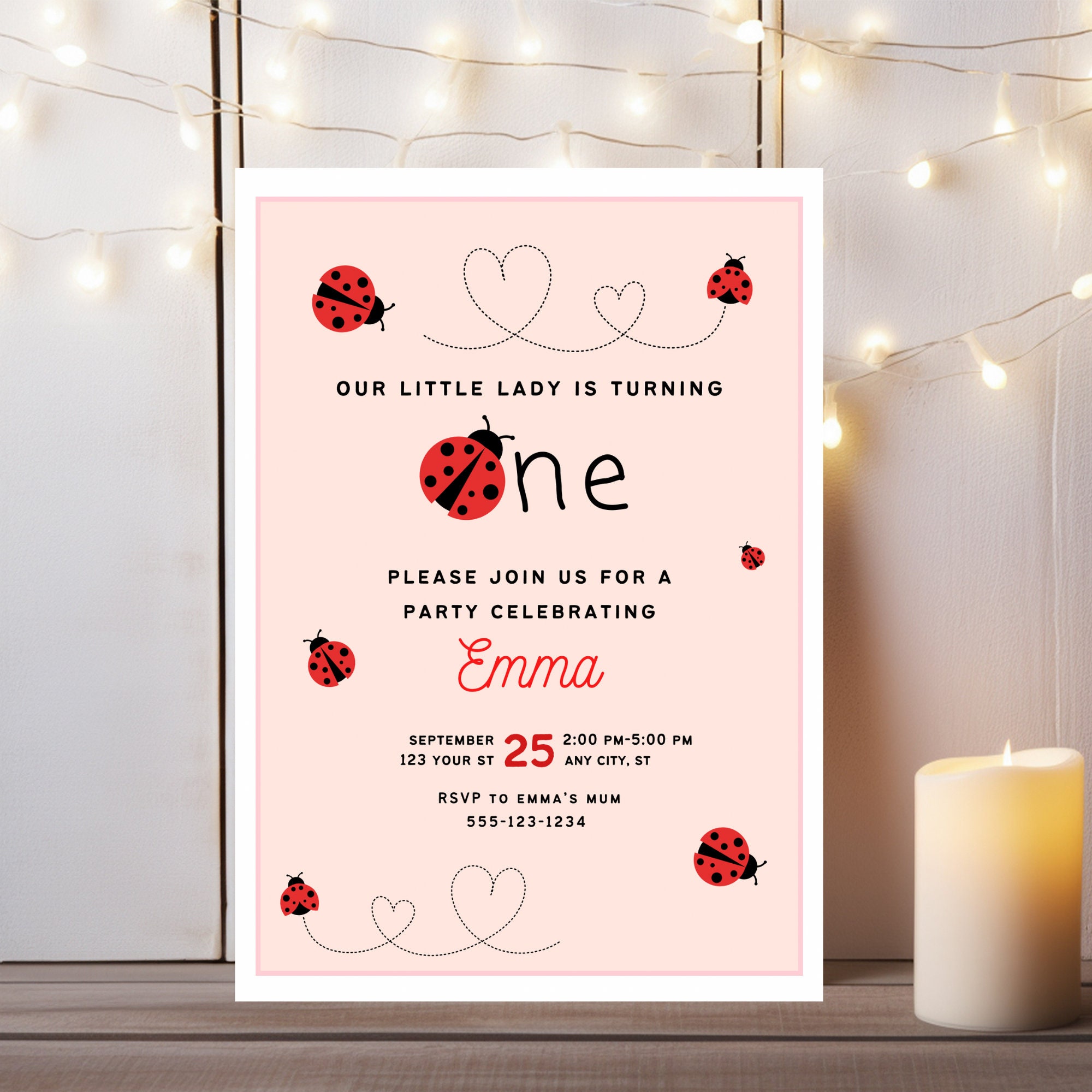 Ladybug Party Invitation, Pink Printable Miraculous Lady Bug Invite for ...