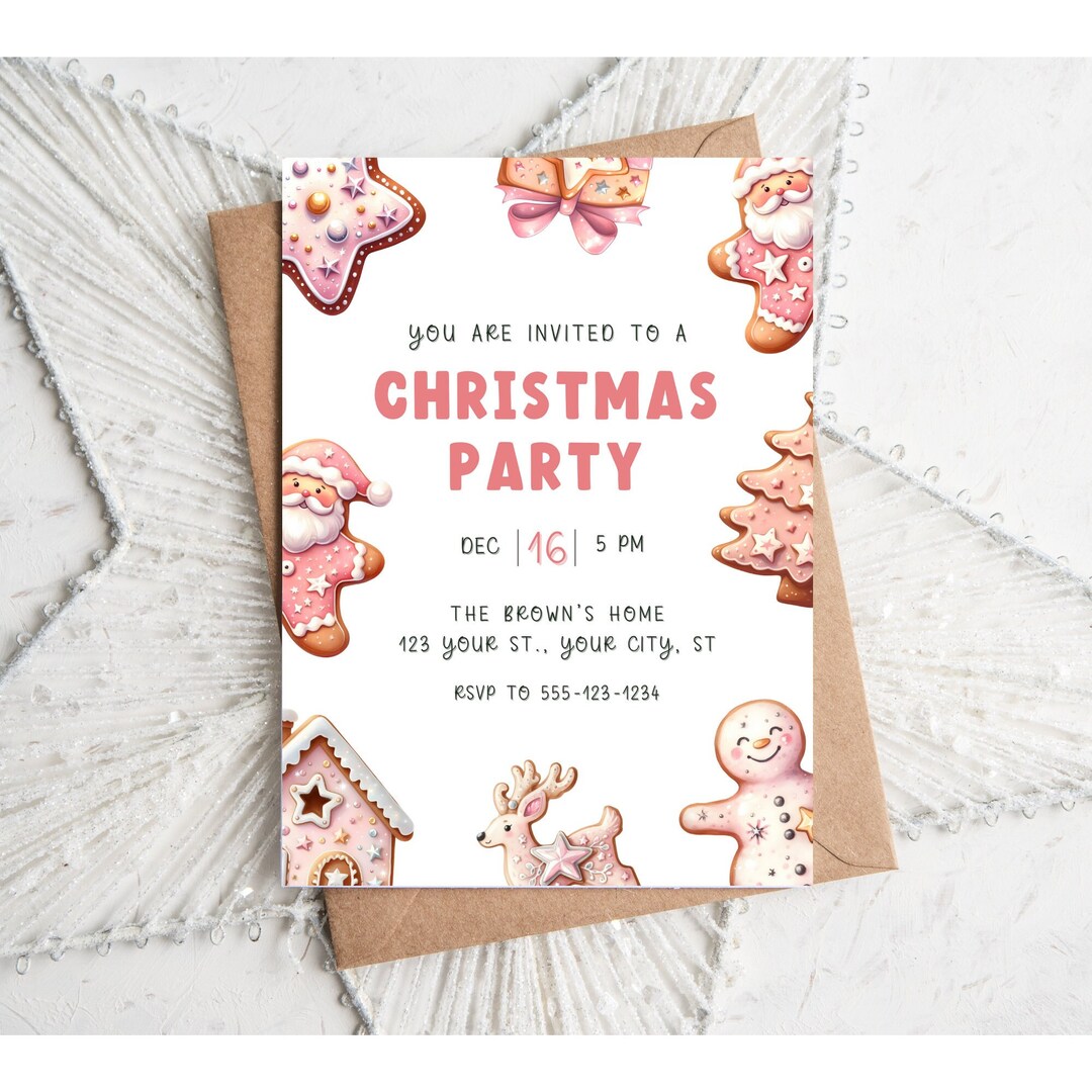 Gingerbread Party Invitation Template, Christmas Party Invite ...
