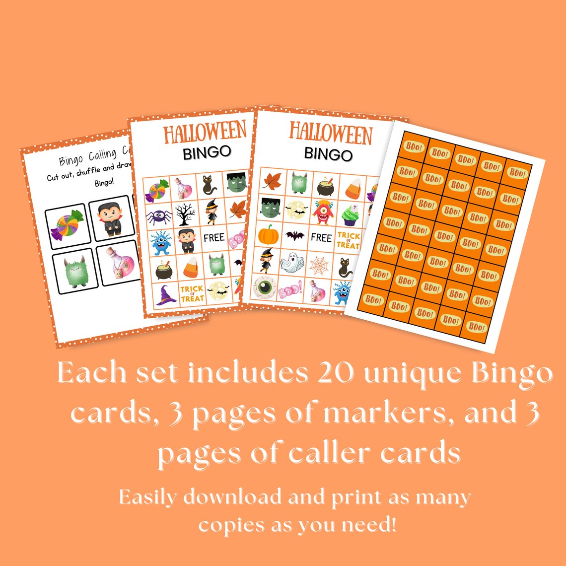 Halloween Bingo Cards for Kids, Halloween Bingo Cards 1000, 20 ...