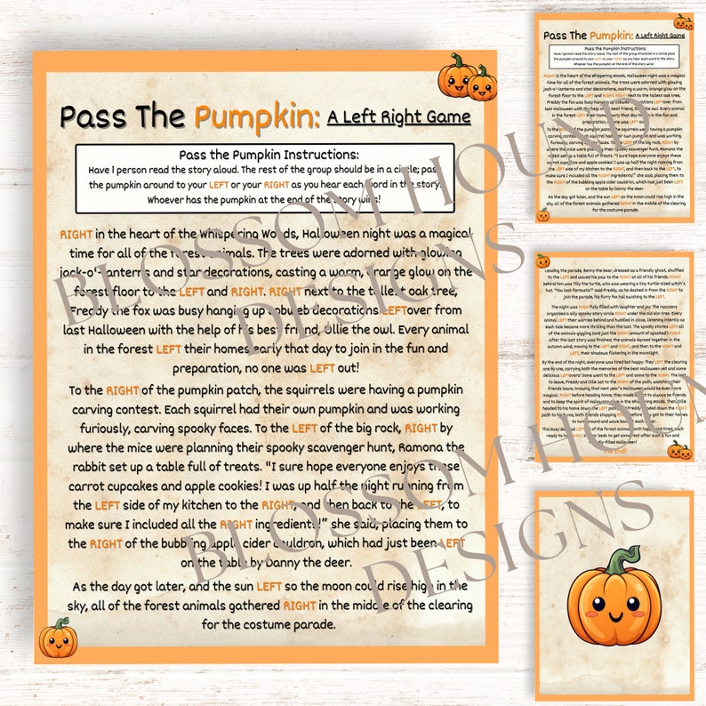 Pass the Pumpkin Halloween Game: Left Right Story (printable PDF) - Etsy
