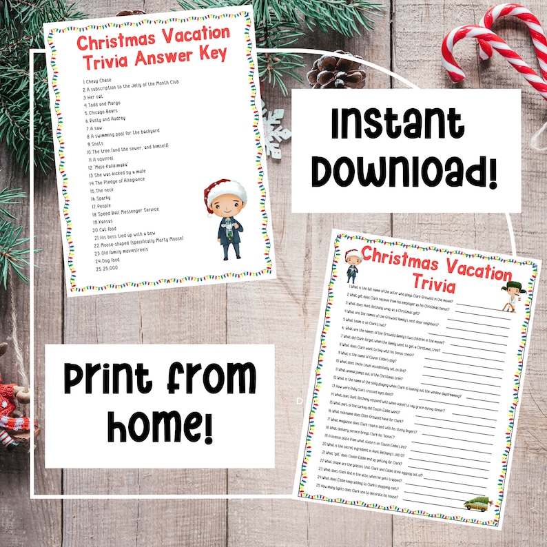 Christmas Vacation Trivia, Holiday Trivia Games Printable, Christmas ...
