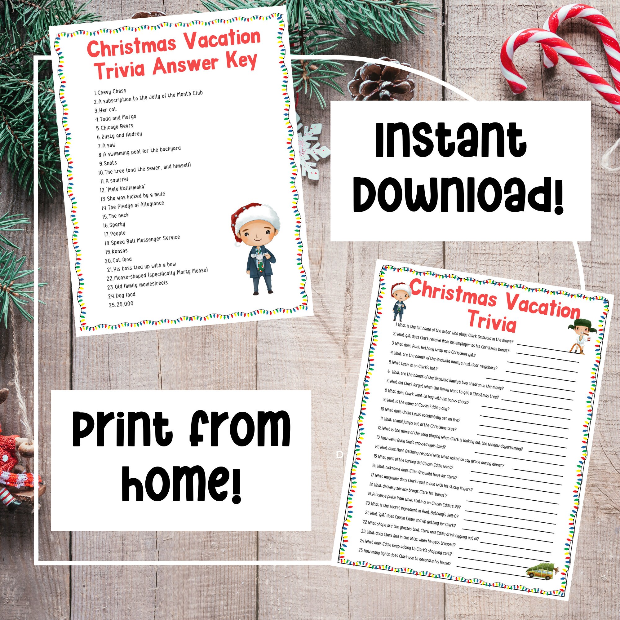 Christmas Vacation Trivia, Holiday Trivia Games Printable, Christmas ...