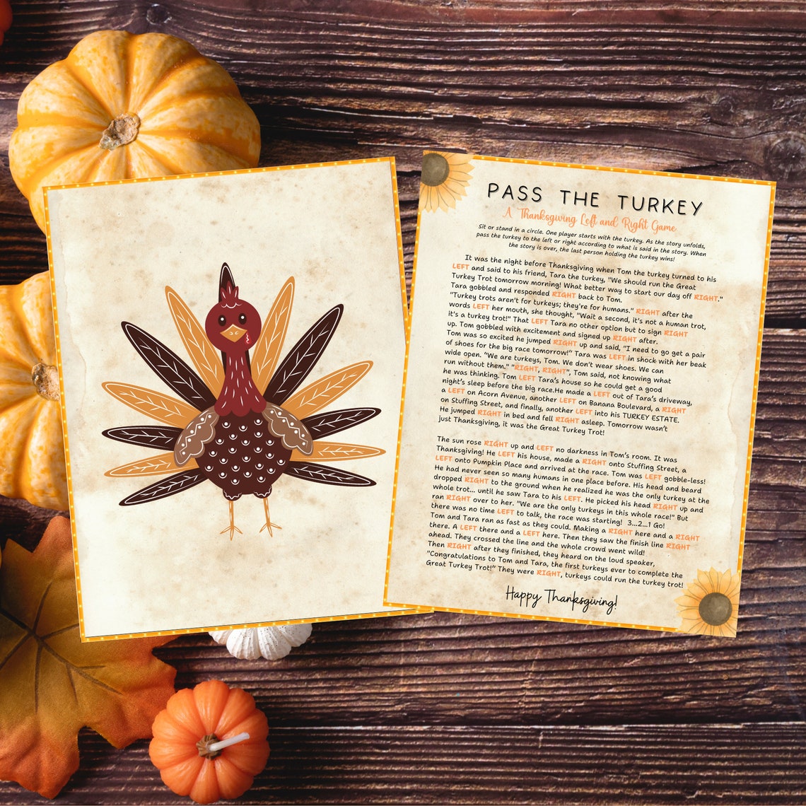 Left Right Game, Pass the Turkey Printable Fall Game, Autumn Family ...