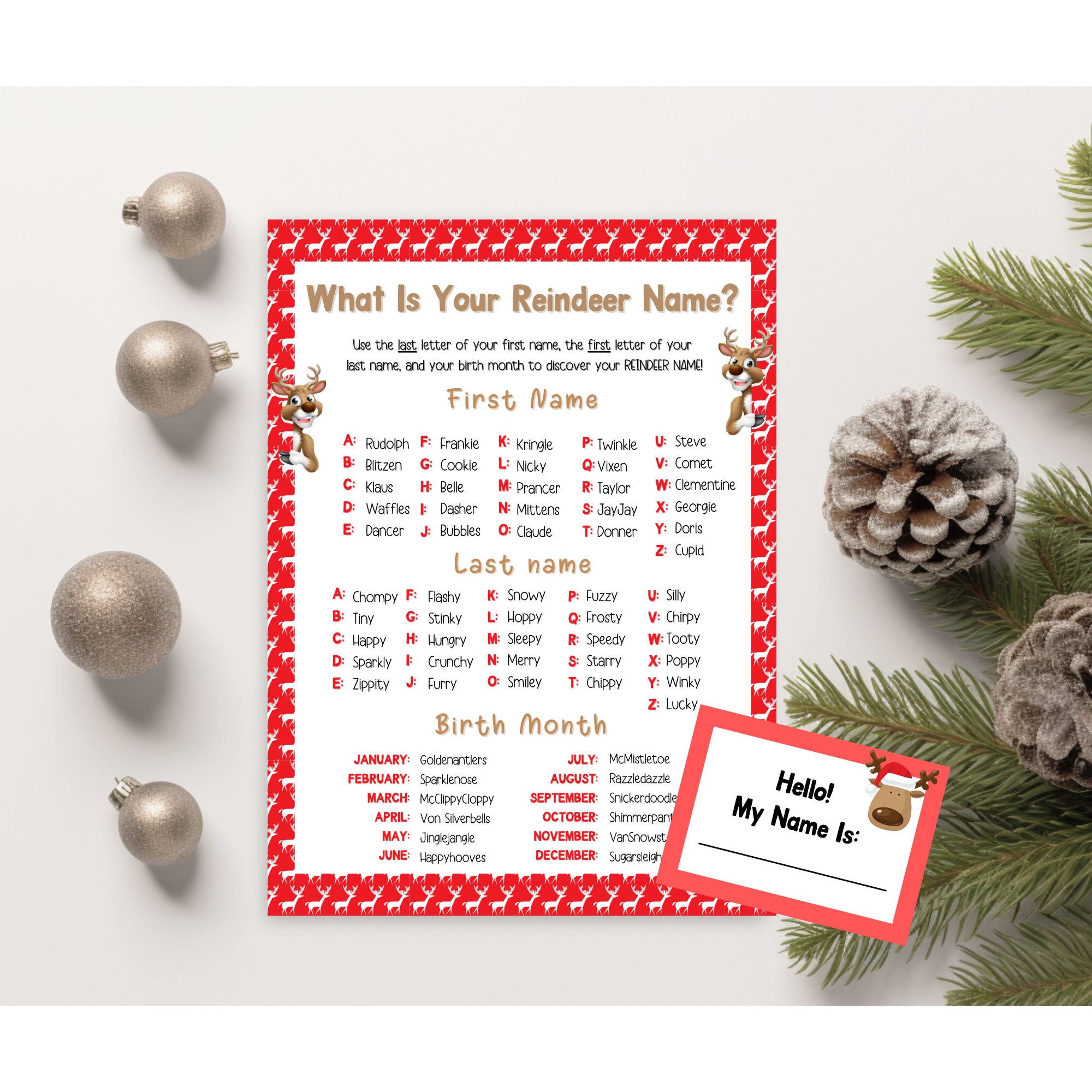 What’s Your Elf Name Game Bundle, Office Party Games Reindeer Names ...