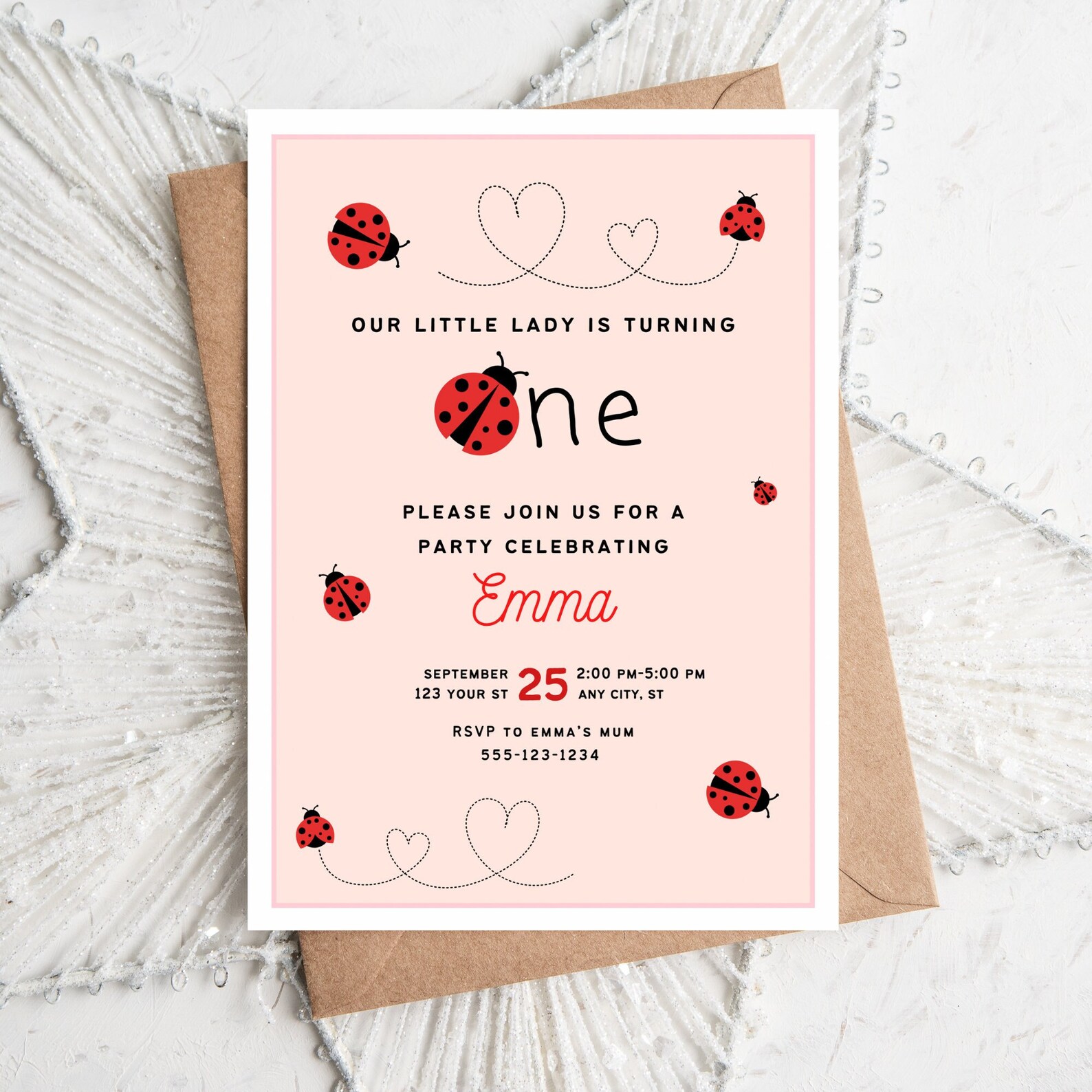 Ladybug Party Invitation, Pink Printable Miraculous Lady Bug Invite for ...