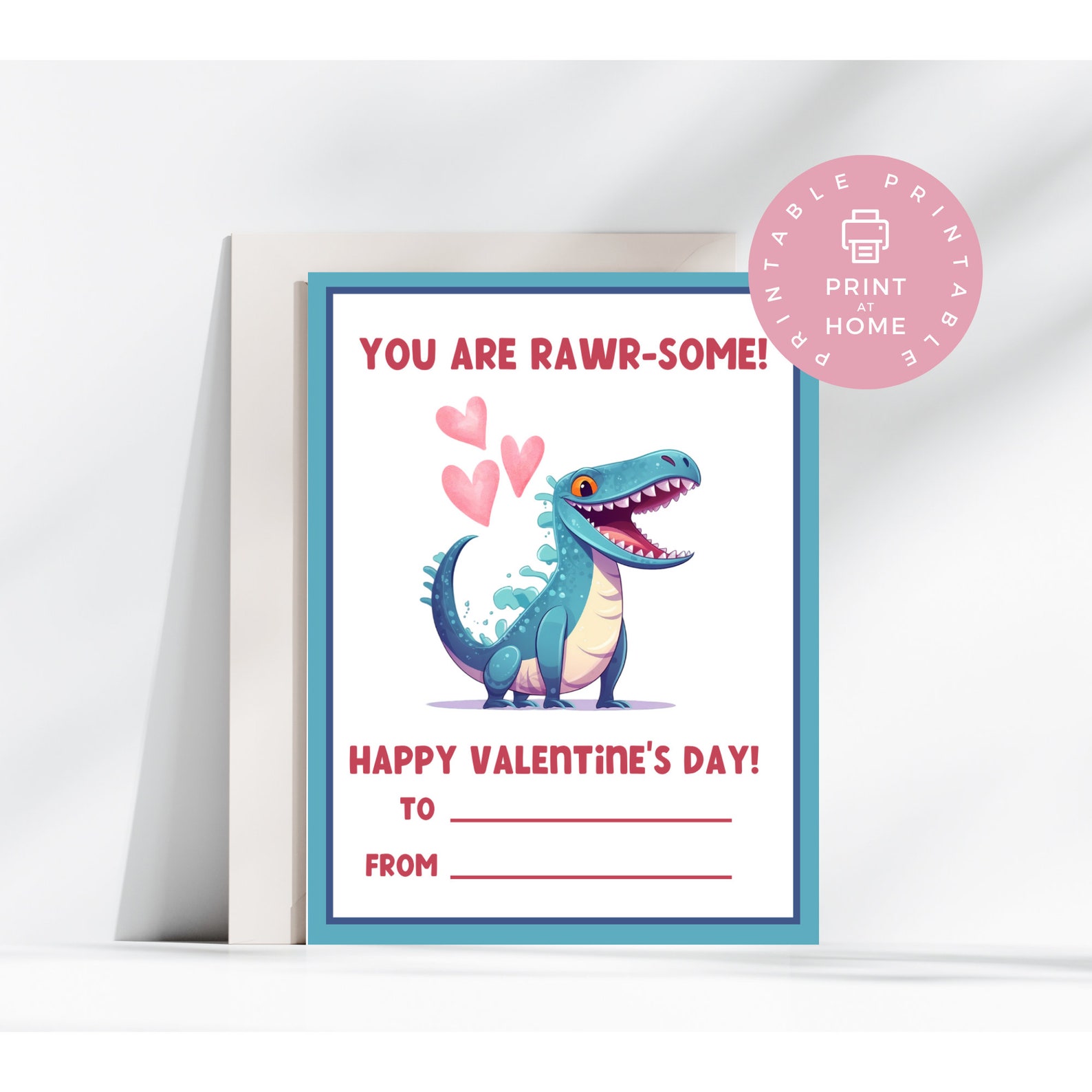 Valentine’s Day Cards for Boys, Printable Dinosaur Valentines Cards ...