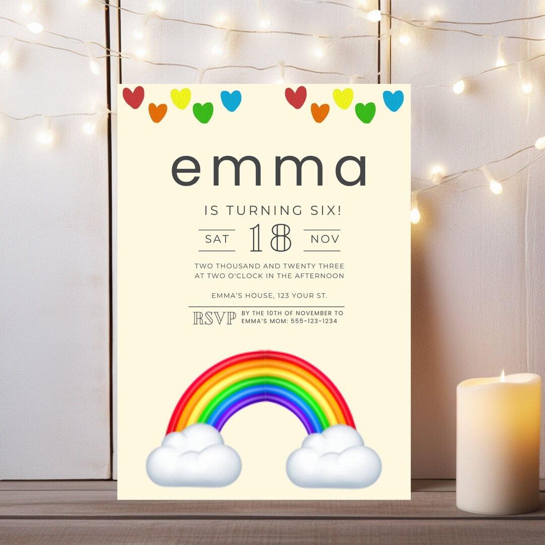 Editable Invitation, Instant Download, Rainbow Printable, 6th Rainbow ...