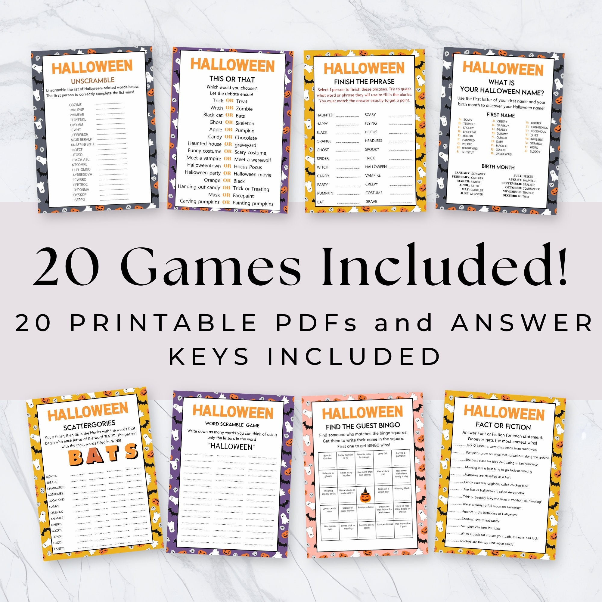 20 Halloween Games Bundle, Printable Halloween Party Games for Adults ...