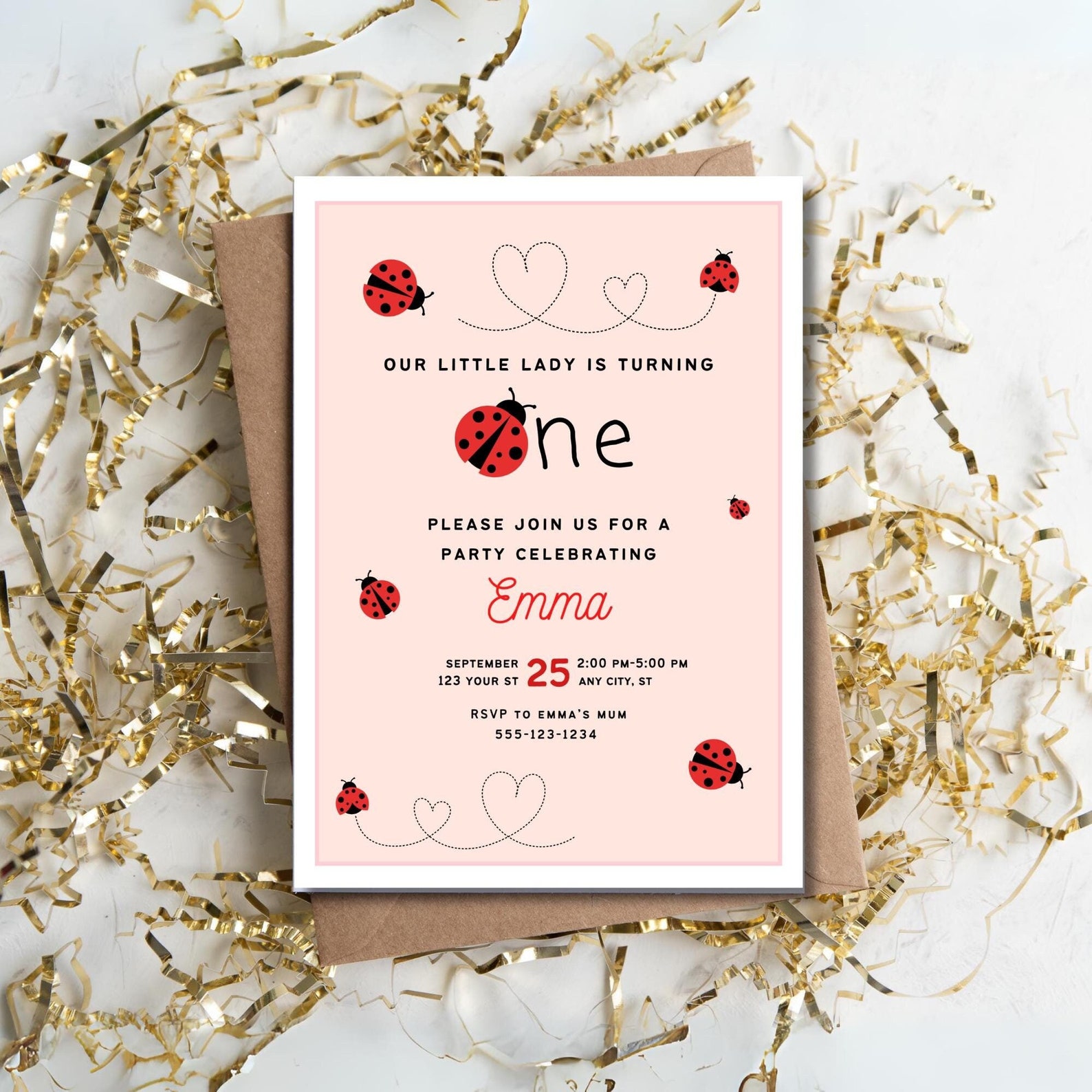 Ladybug Party Invitation, Pink Printable Lady Bug Invite for a Girls ...