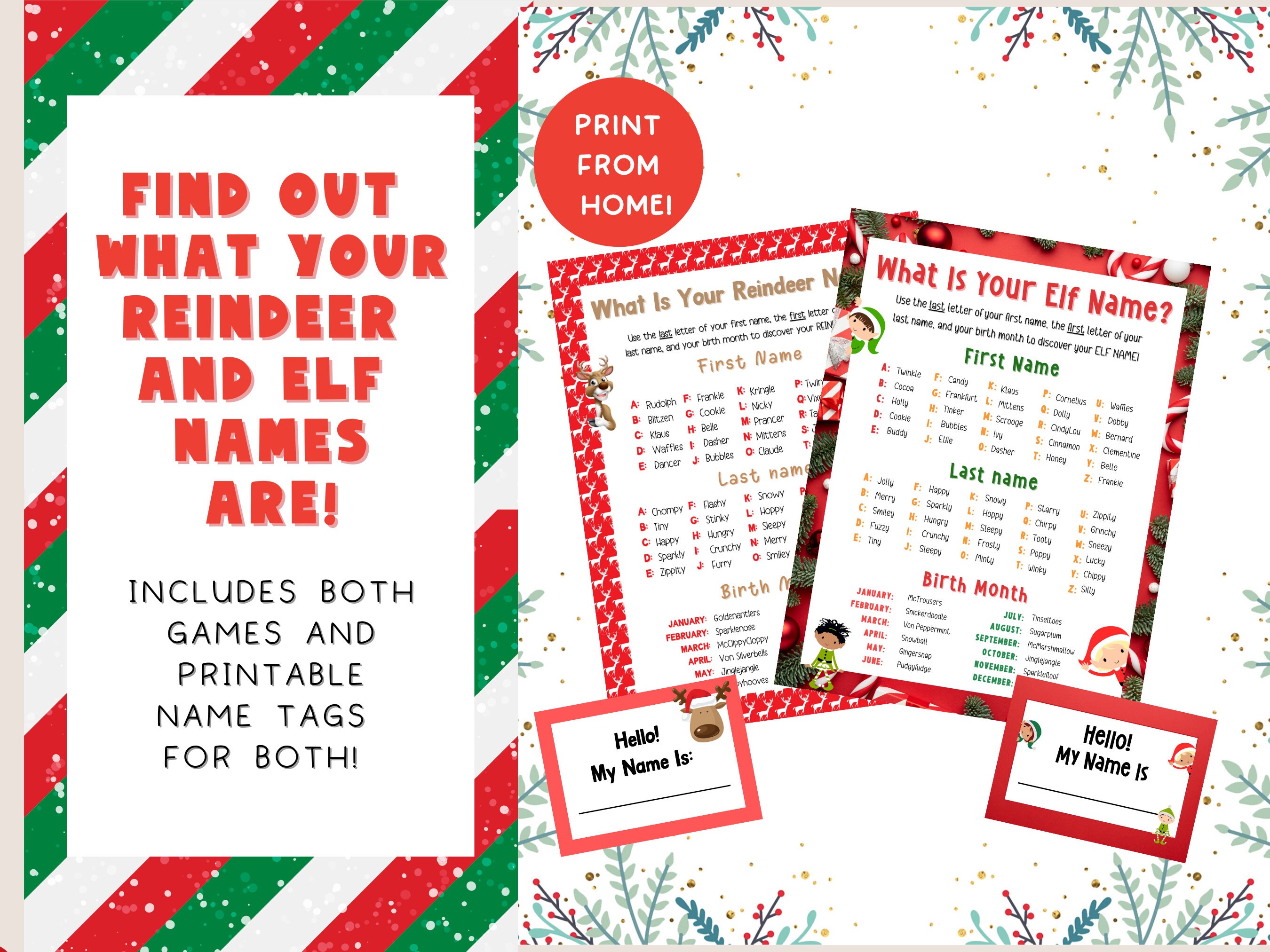What’s Your Elf Name Game Bundle, Office Party Games Reindeer Names ...