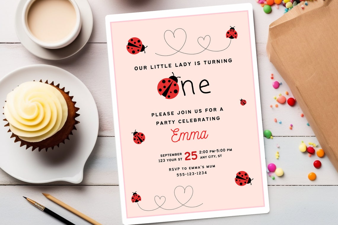 Ladybug Party Invitation, Pink Printable Miraculous Lady Bug Invite for ...