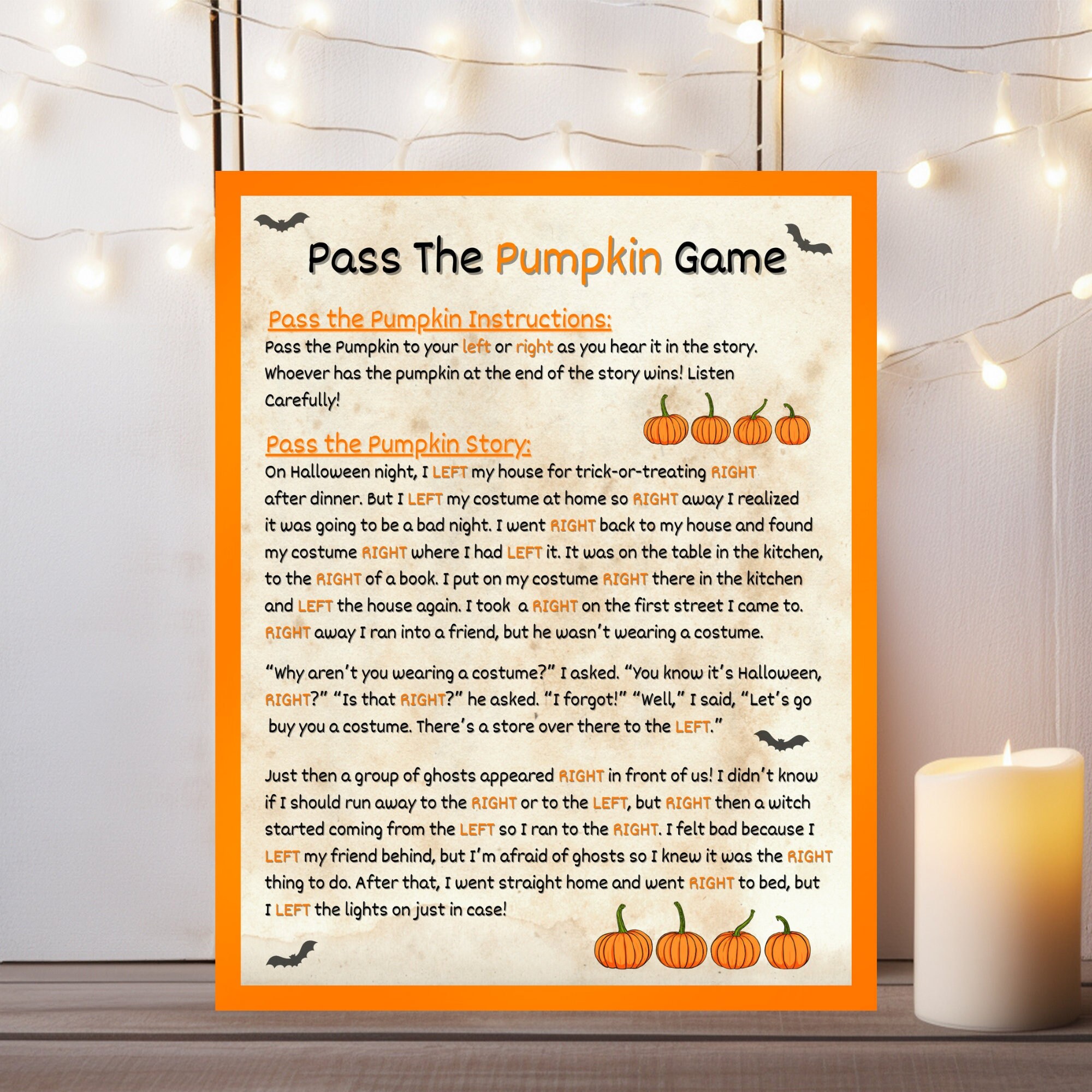 Pass the Pumpkin Game Halloween Printable, Left Right Game, Halloween ...