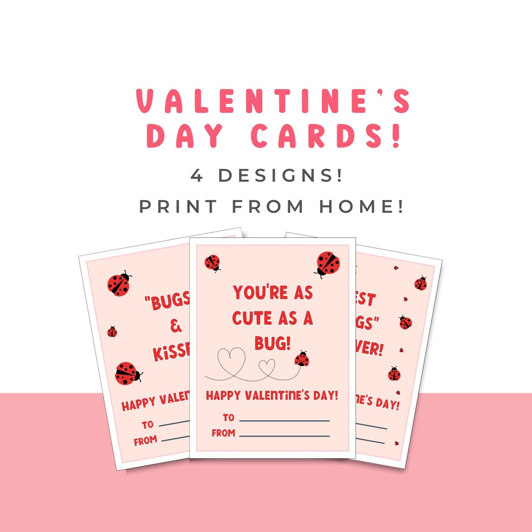 Ladybug Valentines Cards, Girls Printable Unique Valentine’s Day Cards ...