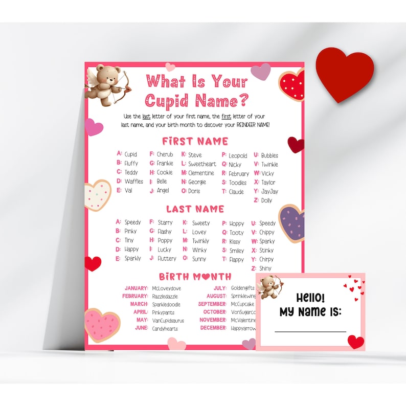 Name Game, Whats Your Cupid Name Game, Valentines Day Games for Kids ...