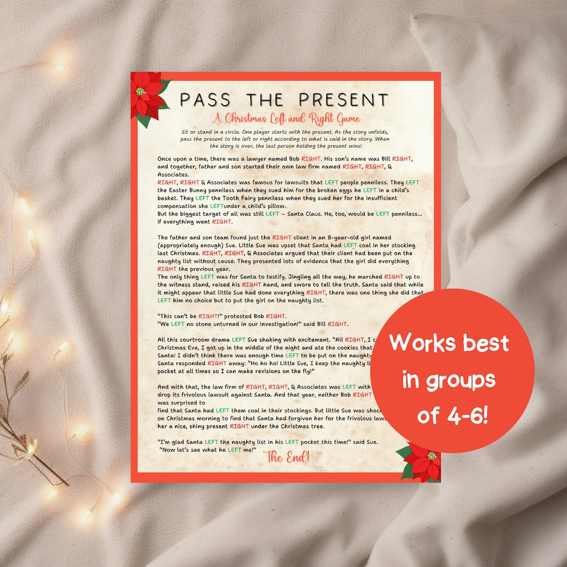 Left Right Game, Pass the Present Printable Game, Party Passer, Fun ...