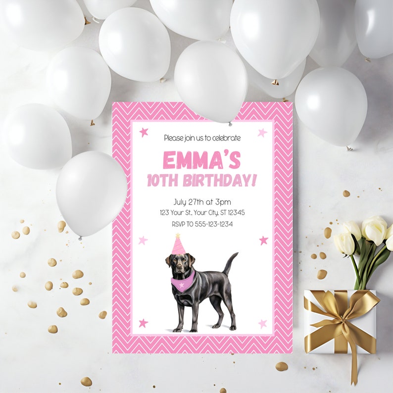 Black Lab Birthday Invitation: Puppy Dog Party, Editable Canva Invite ...