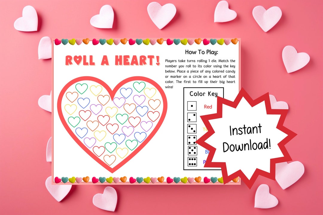 Roll A Heart Valentine's Game: Candy Dice (PDF Download) - Etsy