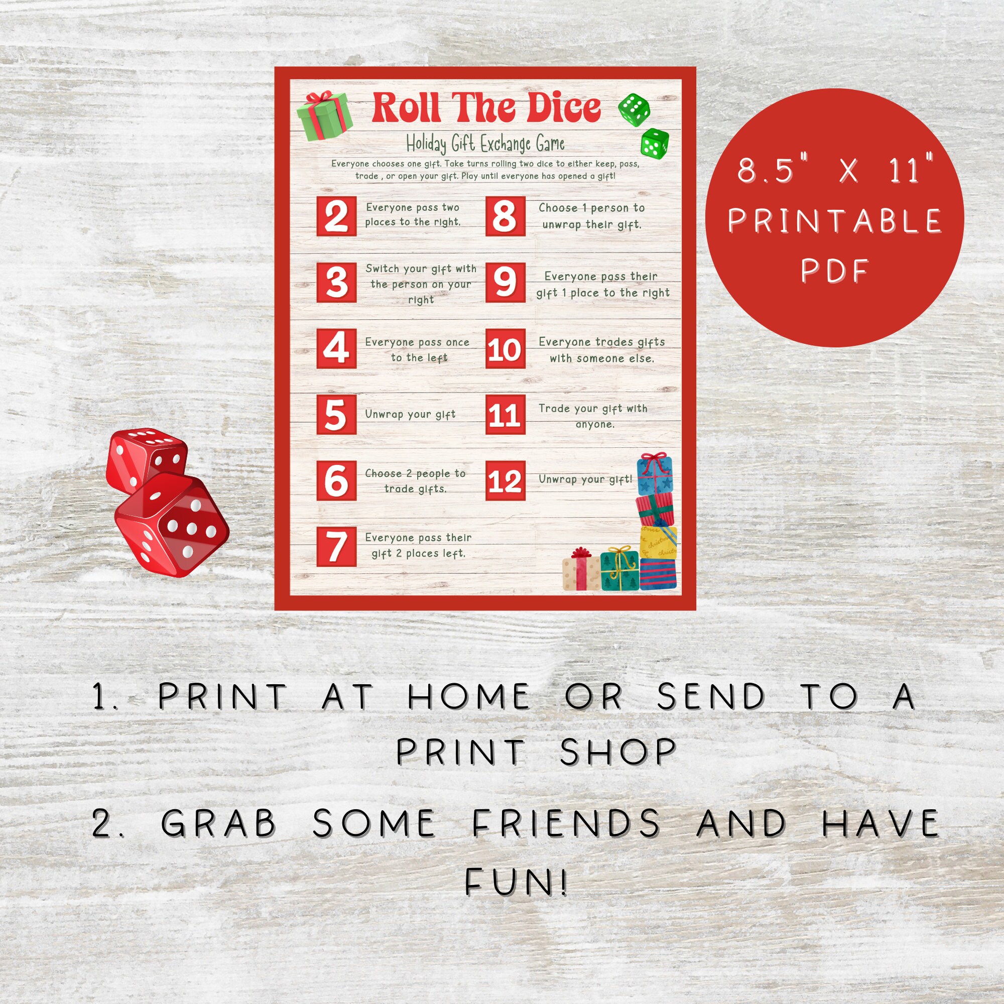 Roll the Dice Game, Holiday Gift Exchange Game, White Elephant ...