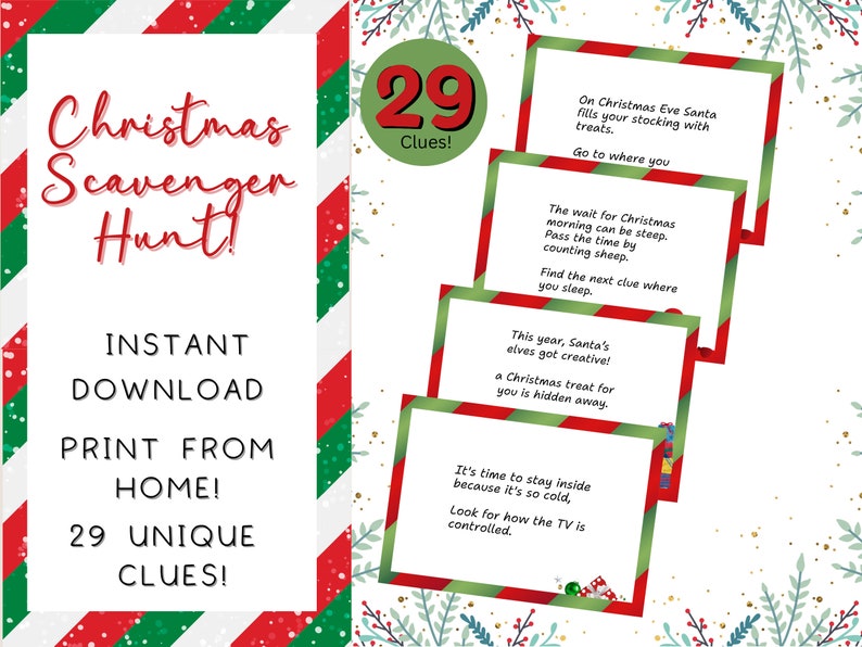 Christmas Scavenger Hunt Printable, Christmas Day Scavenger Hunt for a ...