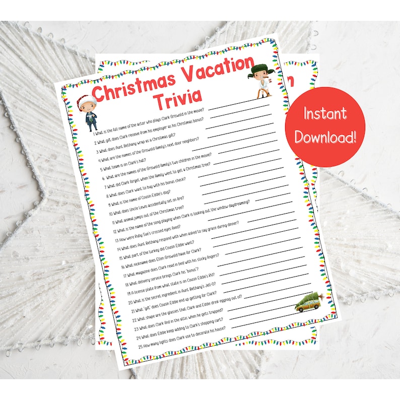 Christmas Vacation Trivia, Holiday Trivia Games Printable, Christmas ...