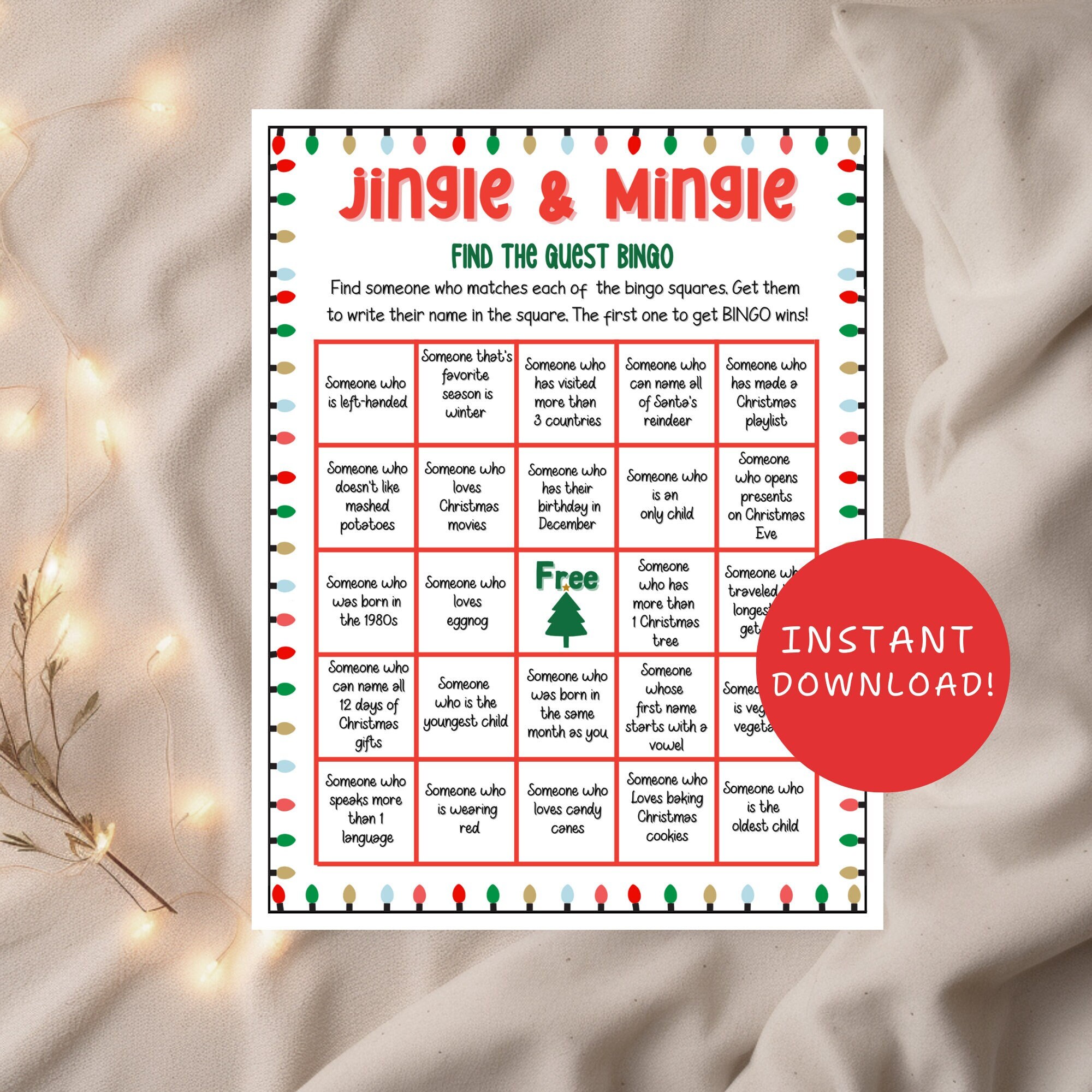 Christmas Party Bingo Game: Jingle & Mingle, Find the Guest (PDF) - Etsy
