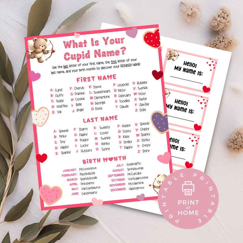 Name Game, What’s Your Cupid Name Game, Valentine’s Day Games for Kids ...