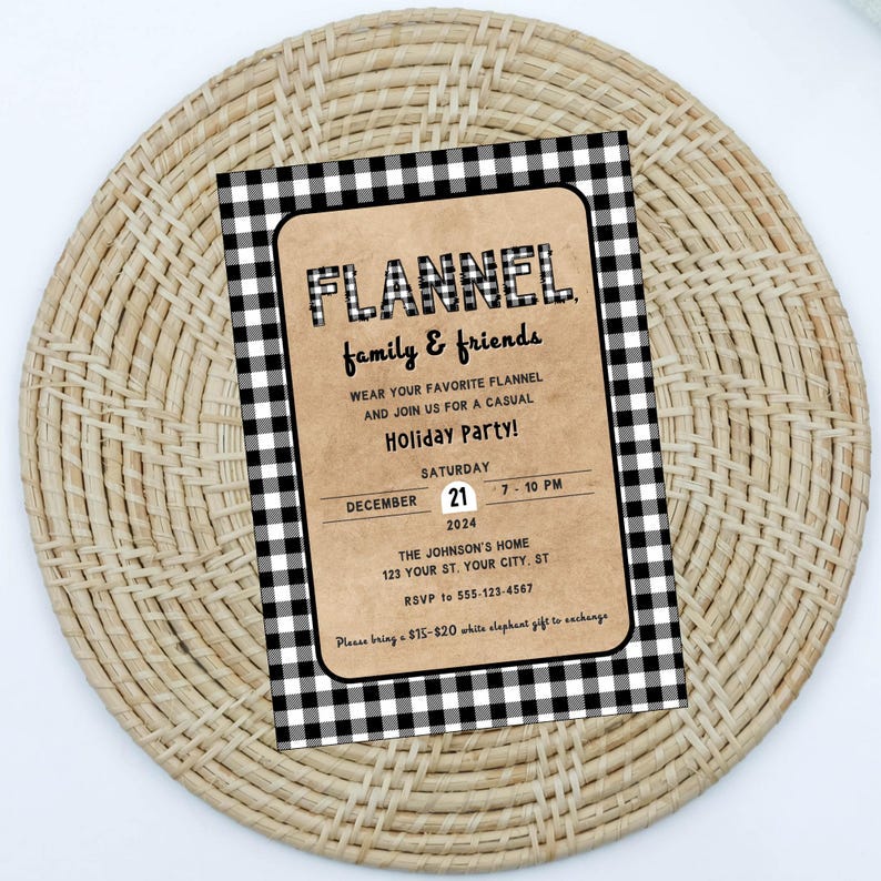 Flannel Friendsgiving Invitation: Buffalo Plaid Holiday Party (digital ...