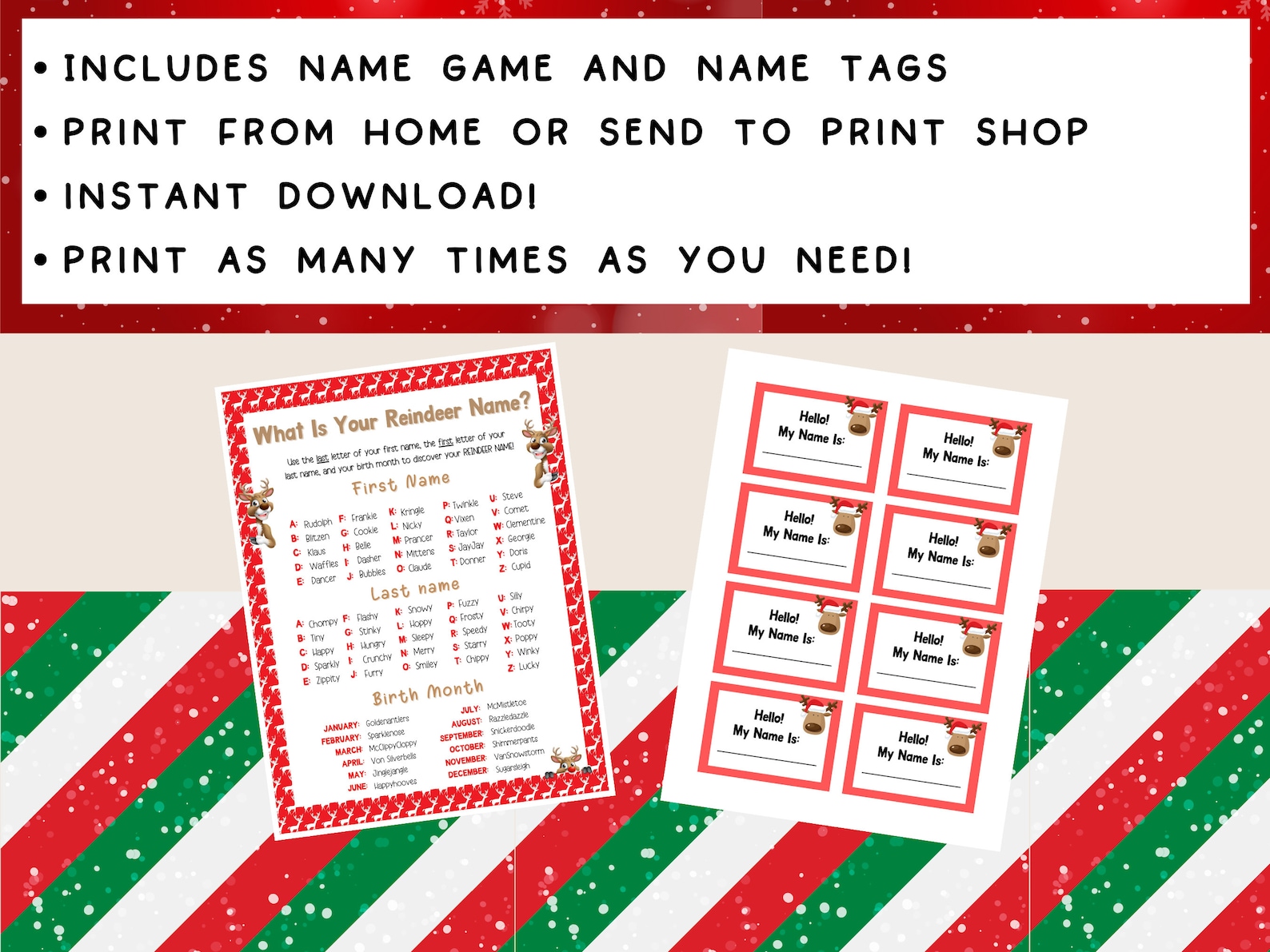 Whats Your Reindeer Name Game Office Party Games Reindeer - Etsy