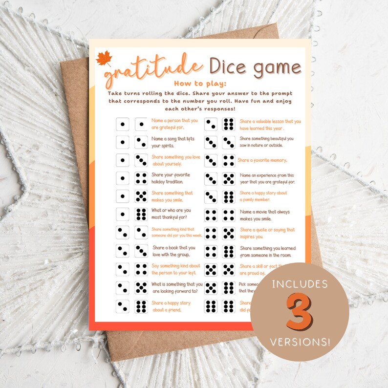 Thanksgiving Gratitude Dice Game Bundle: Fall Party Activity (PDF) - Etsy