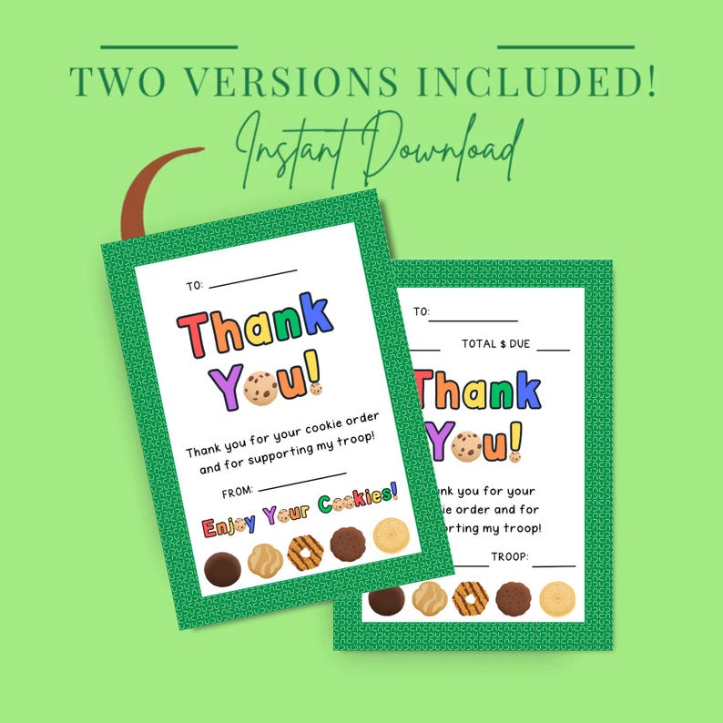 Girl Scout Cookie Thank You Cards: 2024 Receipt (PDF) - Etsy