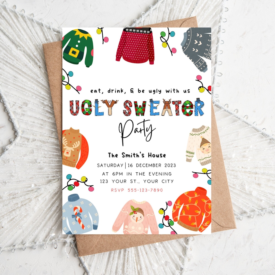 Ugly Christmas Sweater Party Invitation Tacky Adult Shirt - Etsy