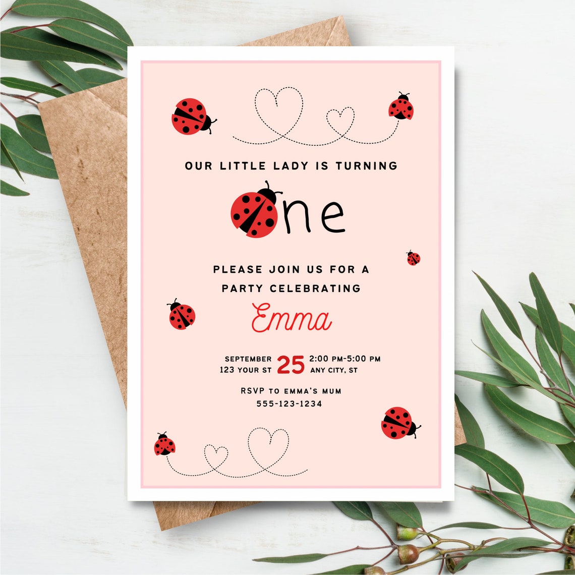 Ladybug Party Invitation, Pink Printable Miraculous Lady Bug Invite for ...