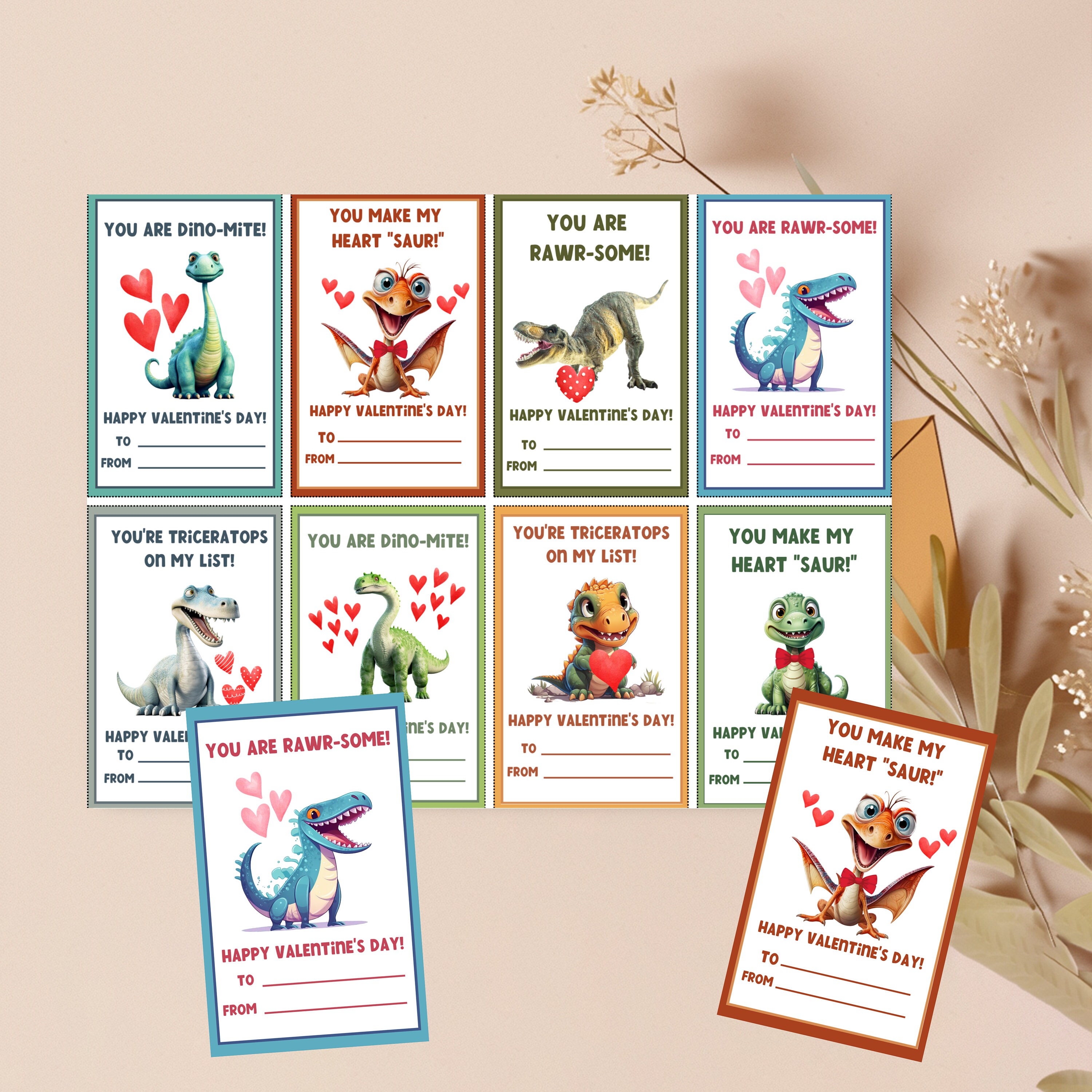 Valentines Day Cards for Boys, Printable Dinosaur Valentines Cards ...