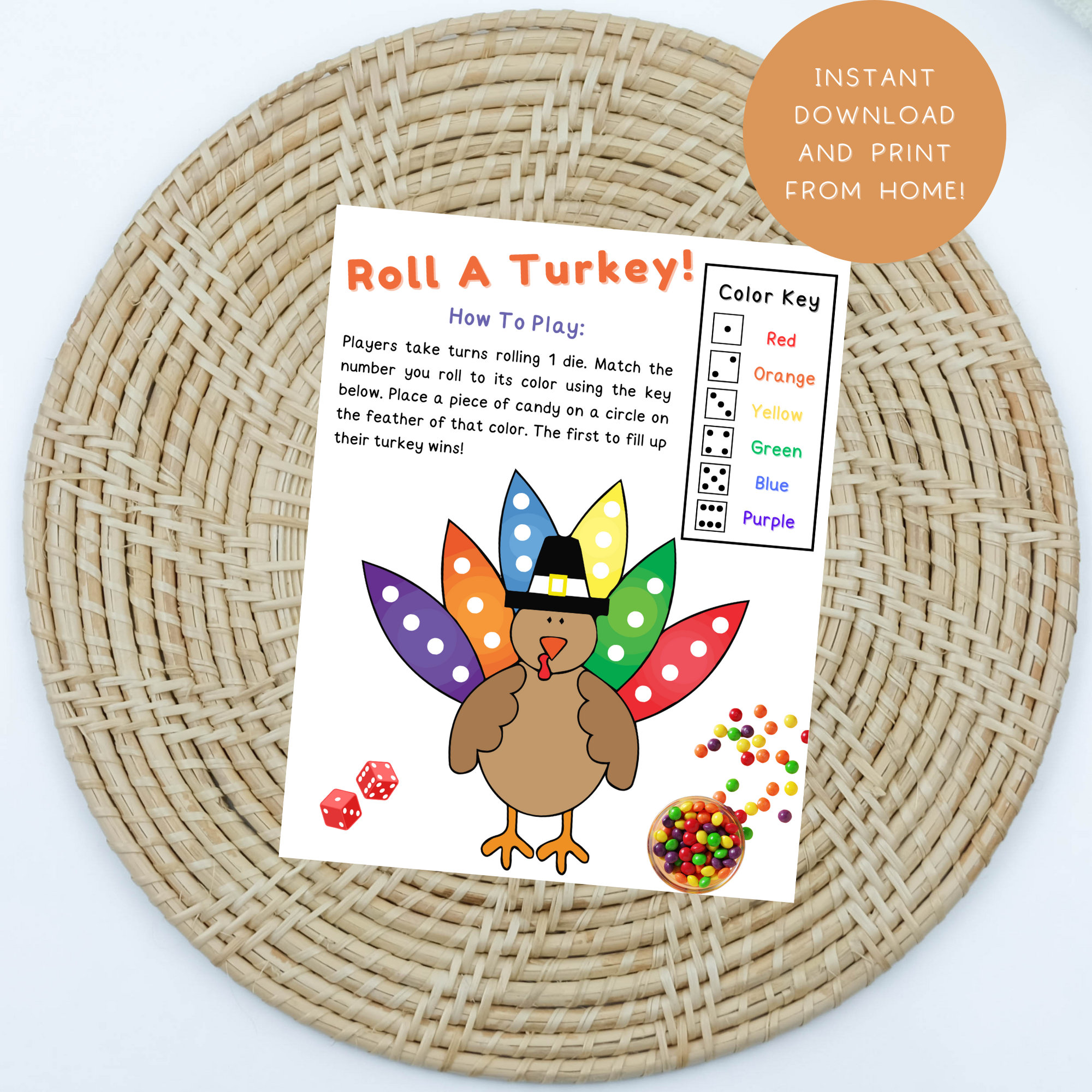 Roll A Turkey Game, Thanksgiving or Friendsgiving Candy Dice Game ...